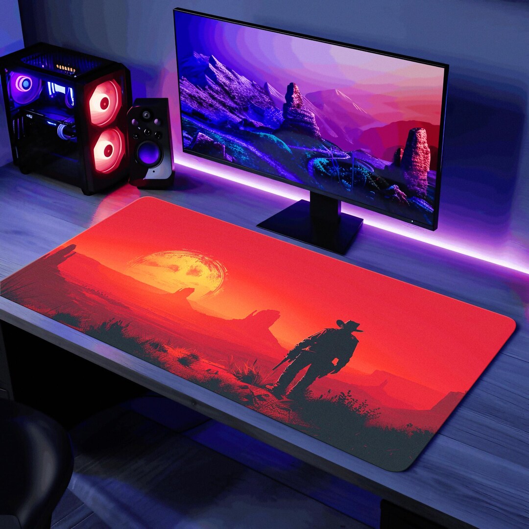Western Desk Mat, Cowboy Sunset Mouse Pad, Gaming Mousepad Cowboy ...