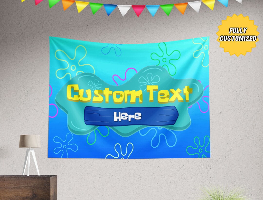 Custom Spongebob Banner Tapestry Wall Flag / Birthday Party Backdrop ...