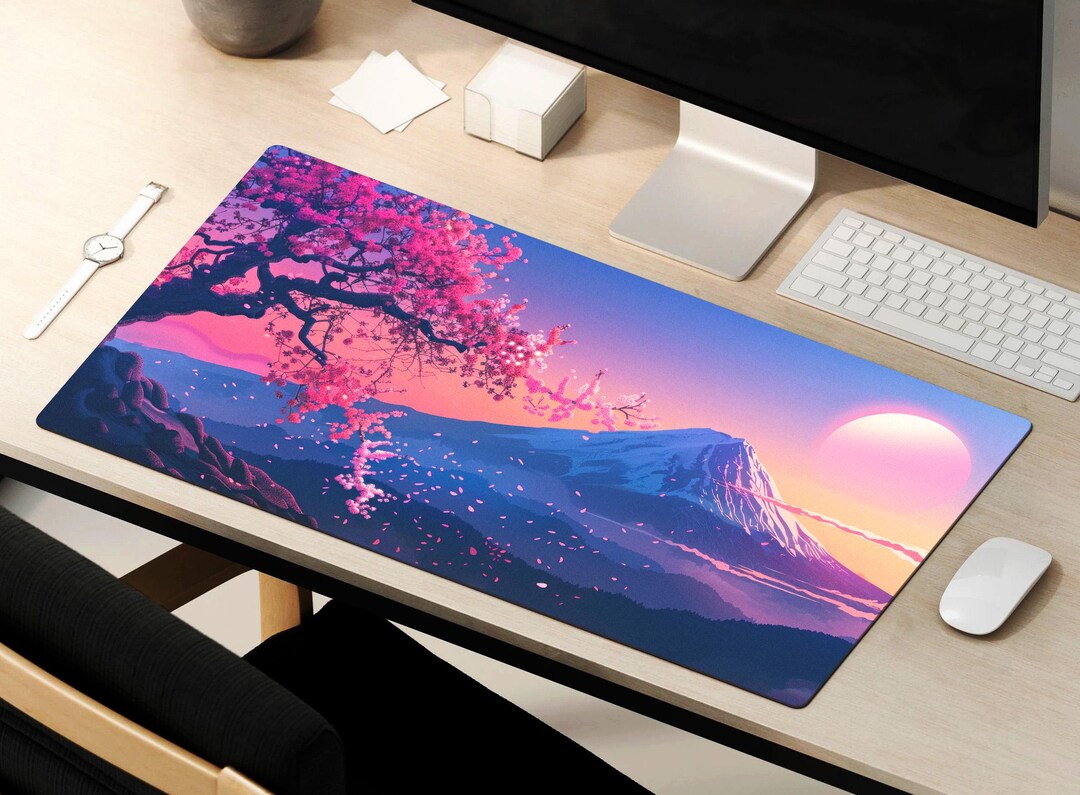Mt Fuji Japanese Art Desk Mat, Cherry Blossoms Mouse Pad, Sakura ...