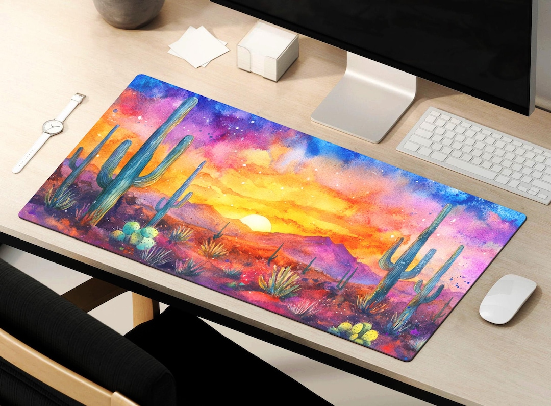 Scenic Desert Desk Mat, Southwest Cactus Plants Mouse Pad, Nature ...
