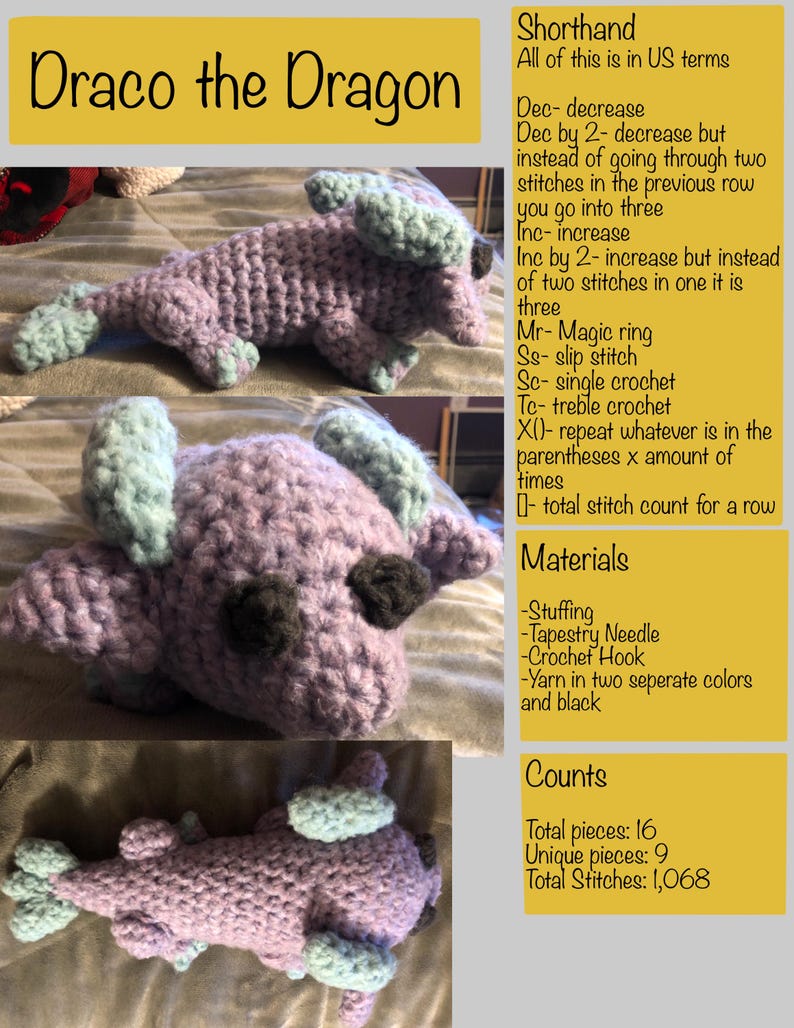 Draco the Dragon Crochet Pattern - Etsy