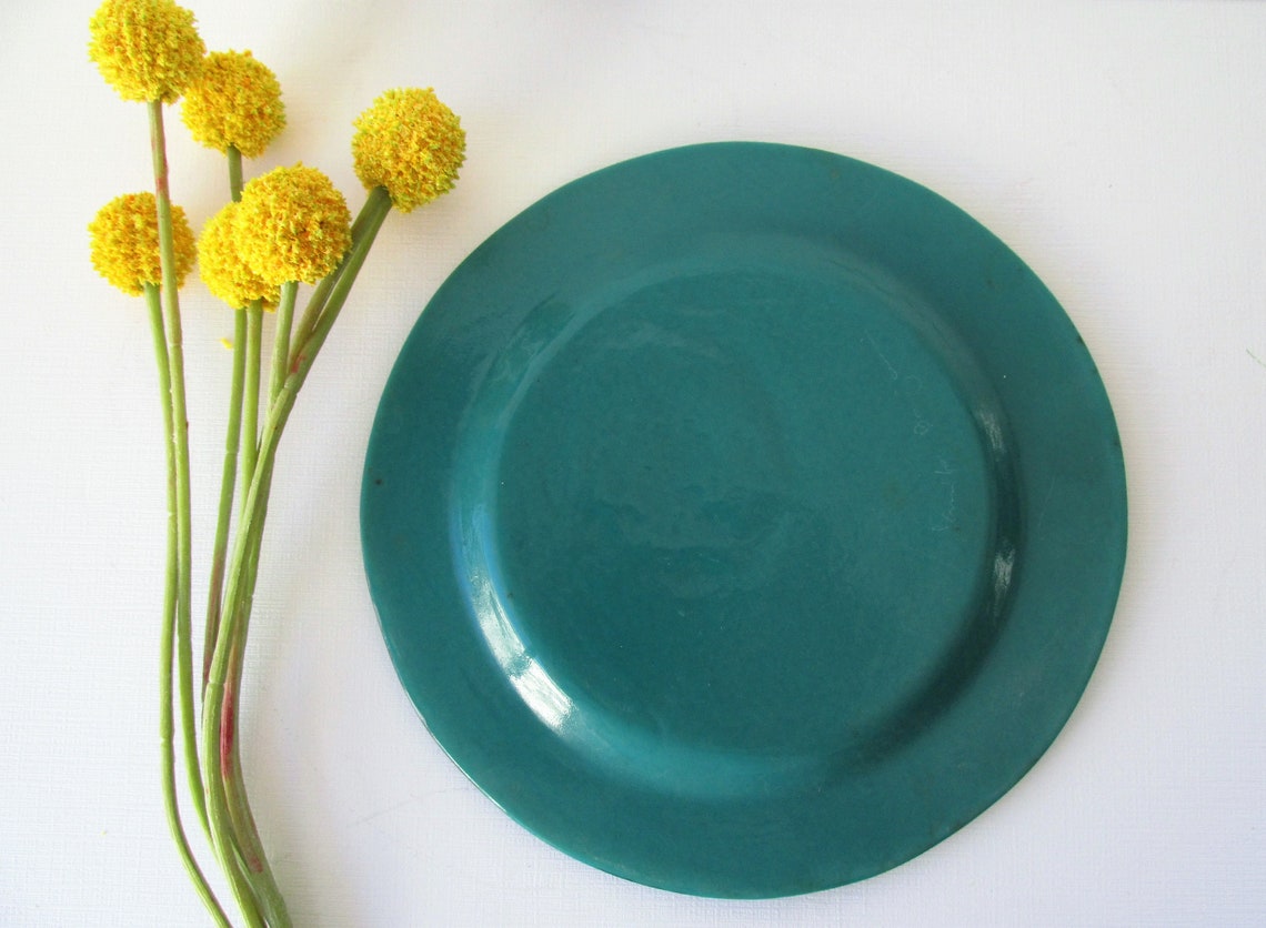 Modern Fused Art Glass Plate Vintage Turquoise Yellow | Etsy