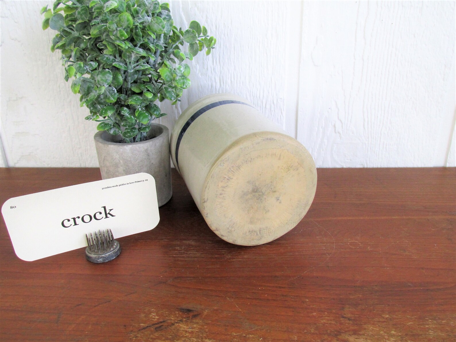 Vintage Stoneware Crock Salt Glazed Navy Blue Band Gray - Etsy