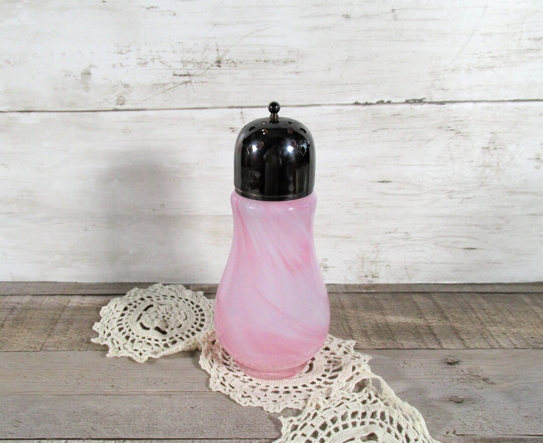 Pink Swirl Glass Sugar Castor Muffineer Silver Lid Fenton EPNS Silver ...
