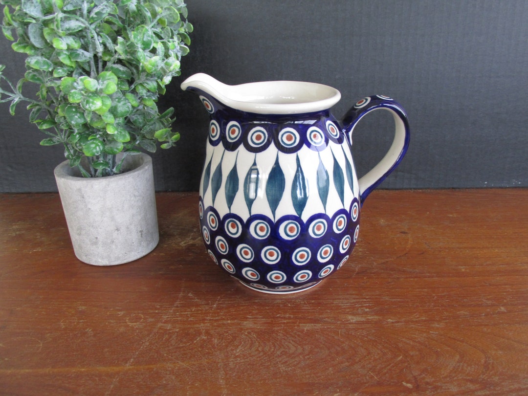Boleslawiec Pottery Pitcher: Hand-painted Peacock Design, 36 Oz - Etsy