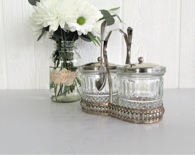 Vintage Jam Jelly Jars, Sheffield England Silver Plate Caddy, Glass ...