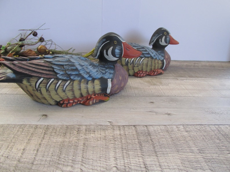 Carved Wood Ducks Painted Wood Ducks Pair Decorative Duck - Etsy
