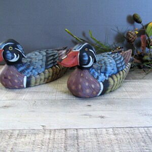 Carved Wood Ducks, Painted Wood Ducks, Pair Decorative Duck Decoys ...