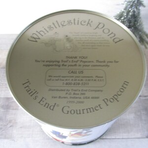 Christmas Popcorn Tin Snow Scene Whistlestick Pond Sledding Ice Skate ...