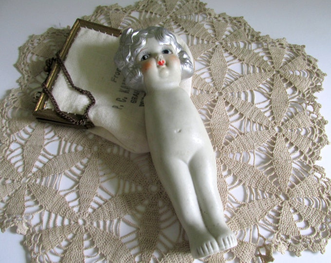 Vintage Kewpie Doll Figurine Bisque Porcelain Silver Hair Missing Arms ...
