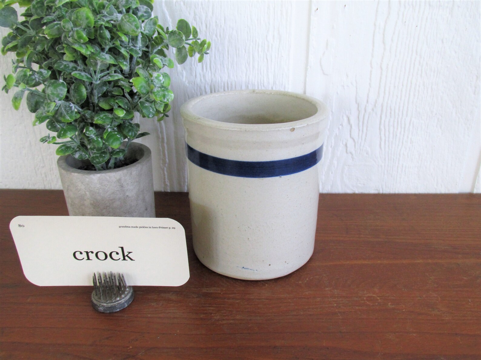 Vintage Stoneware Crock Salt Glazed Navy Blue Band Gray - Etsy