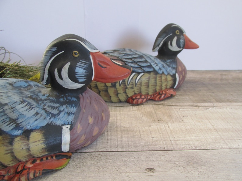 Carved Wood Ducks Painted Wood Ducks Pair Decorative Duck - Etsy