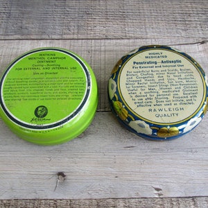 Vintage Medicinal Tins, Watkins Ointment Tin, Rawleigh's Ointment Tin ...