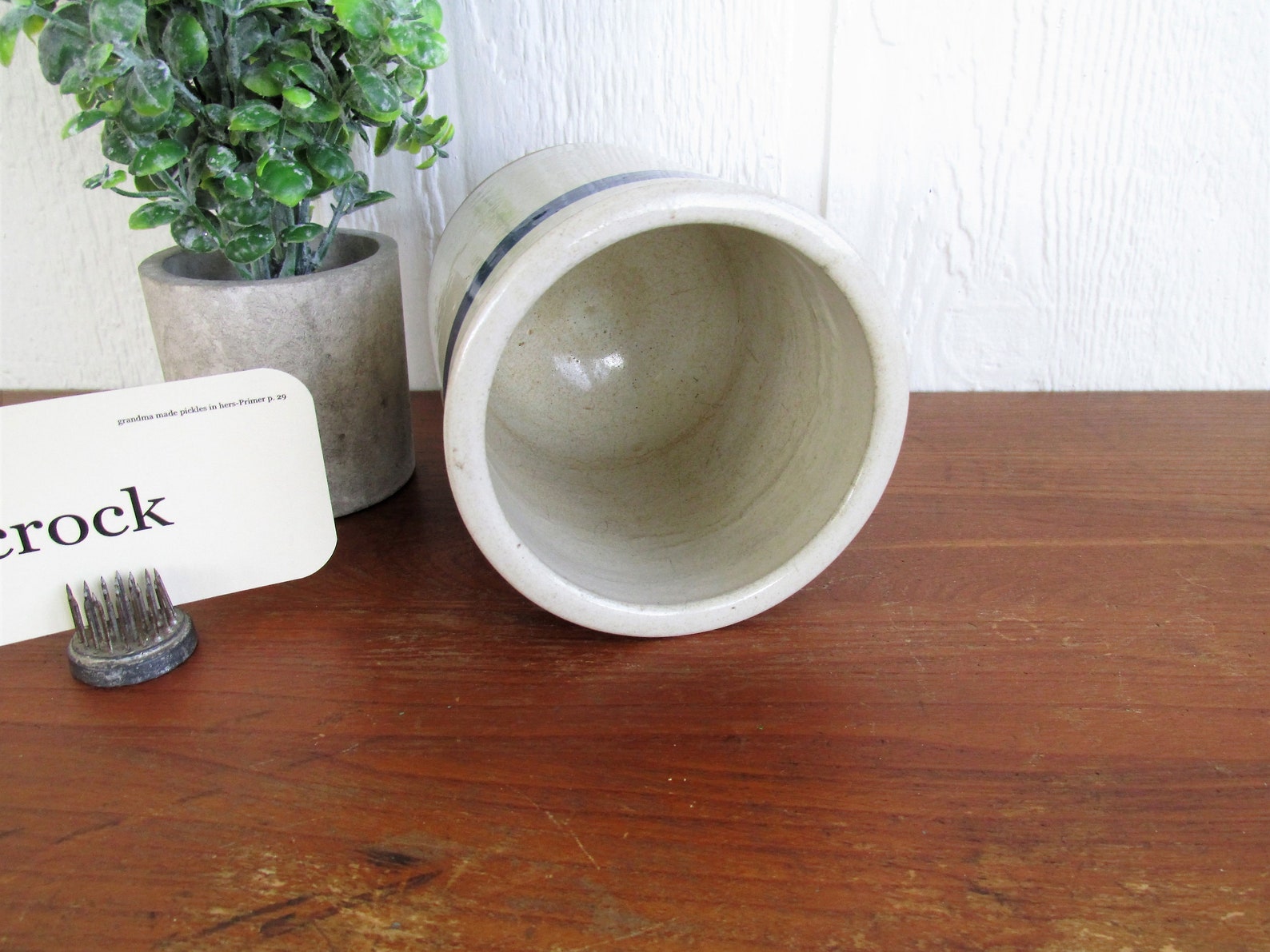 Vintage Stoneware Crock Salt Glazed Navy Blue Band Gray - Etsy