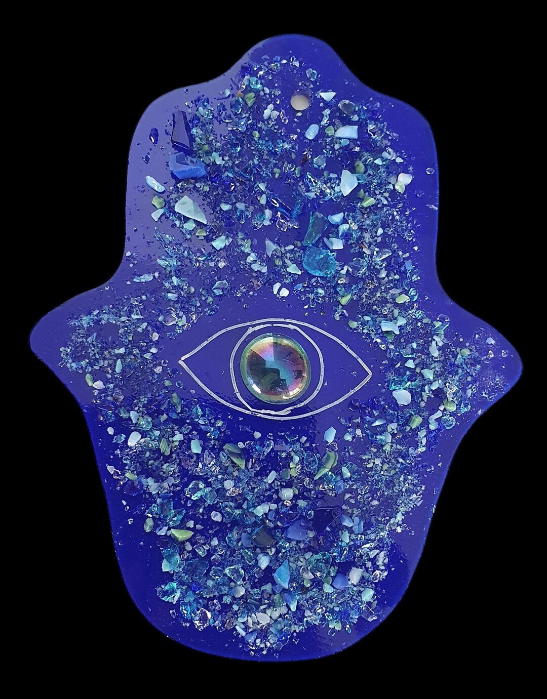 Unique Blue Fused Glass Hamsa, Hand Craft Ornament, Excellent Folklore ...