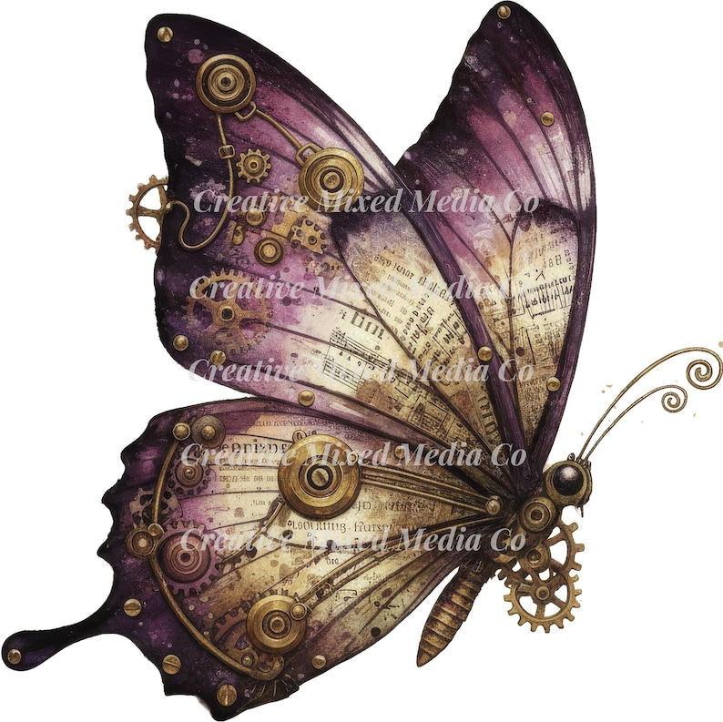 Mixed Media Steampunk Butterfly Clipart Bundle | Vintage Ephemera Fussy ...