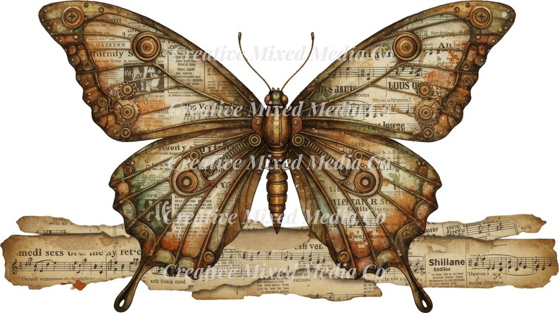 Mixed Media Steampunk Butterfly Clipart Bundle | Vintage Ephemera Fussy ...