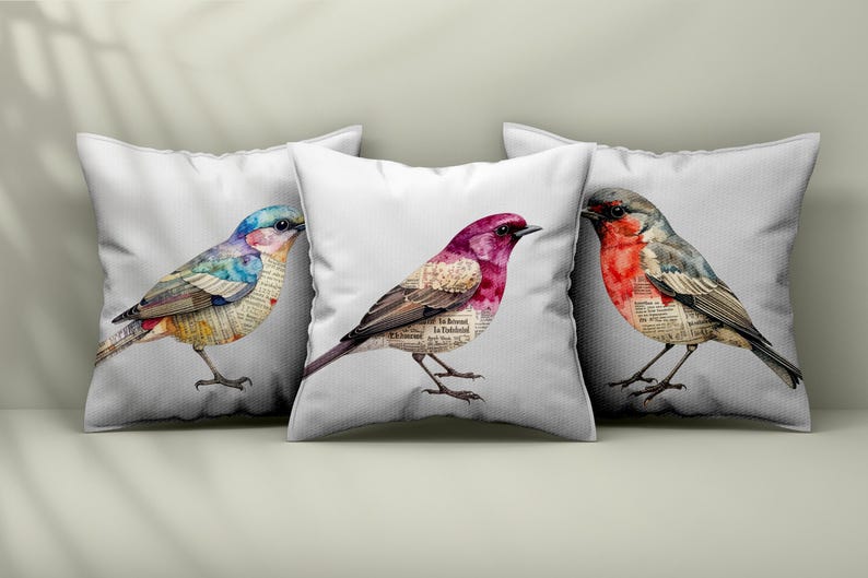 Mixed Media Fussy Cut Birds Clipart –junk Journal Distressed Watercolor ...