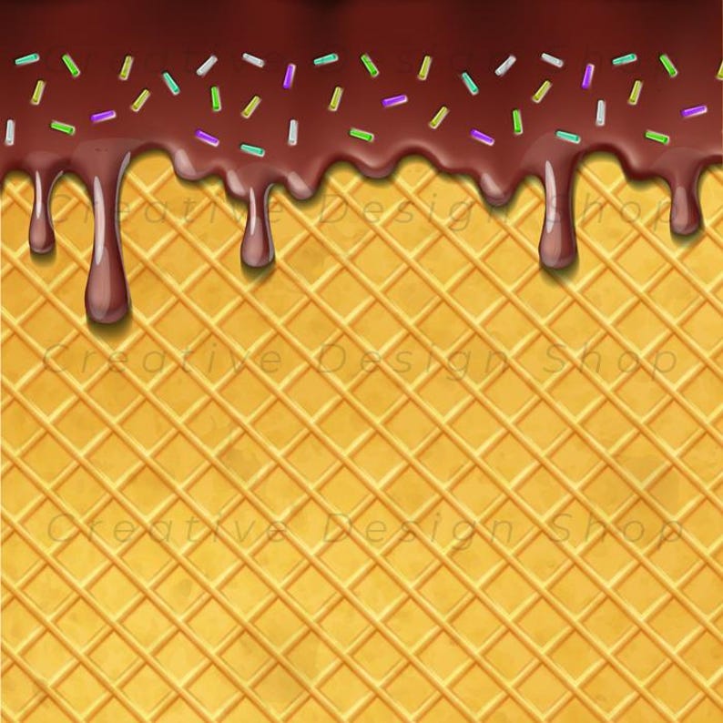 Ice Cream Drips Waffle Cone Digital Paper, Trendy Summer Sublimation ...