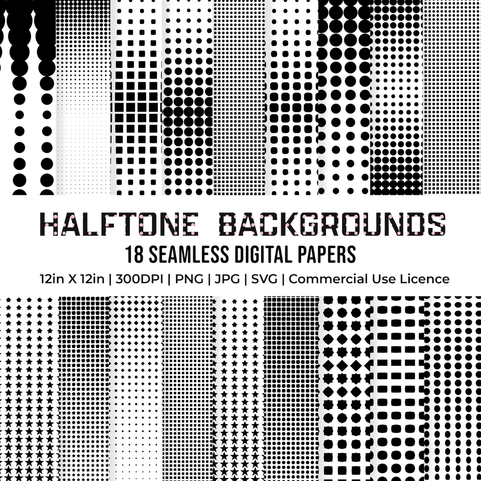 18 Halftone Backgrounds Digital Paper, Backdrop Texture, Retro Art ...