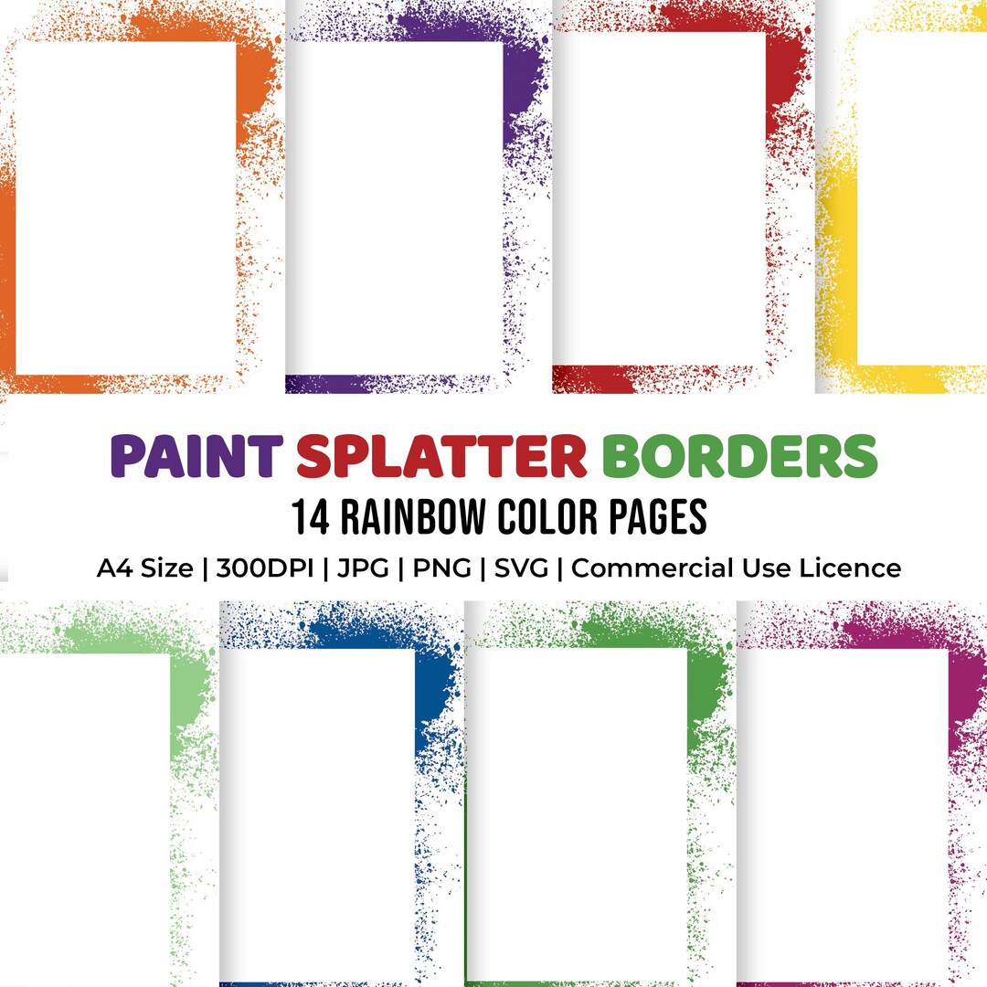 Rainbow Paint Splatter Frames, Vignette Overlays, Digital Border ...