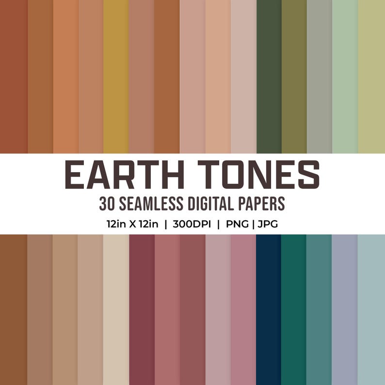 30 Earth Tones Digital Paper Pack, Boho Solid Colors Printable ...