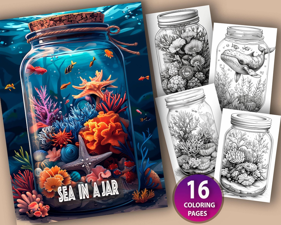 16 Sea in a Jar Coloring Pages Adult and Kids Coloring Book, Instant ...