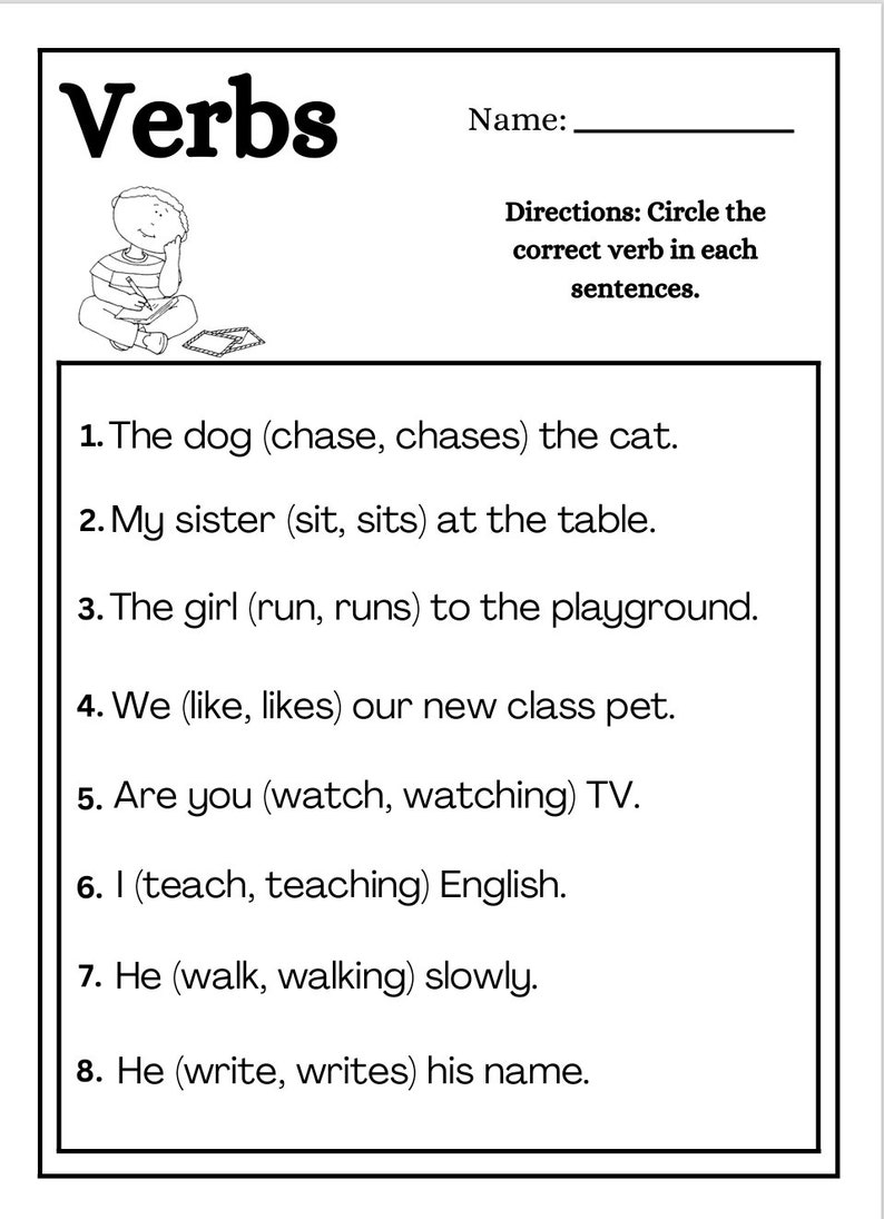 Printable Kids Activity - VERBS - Etsy