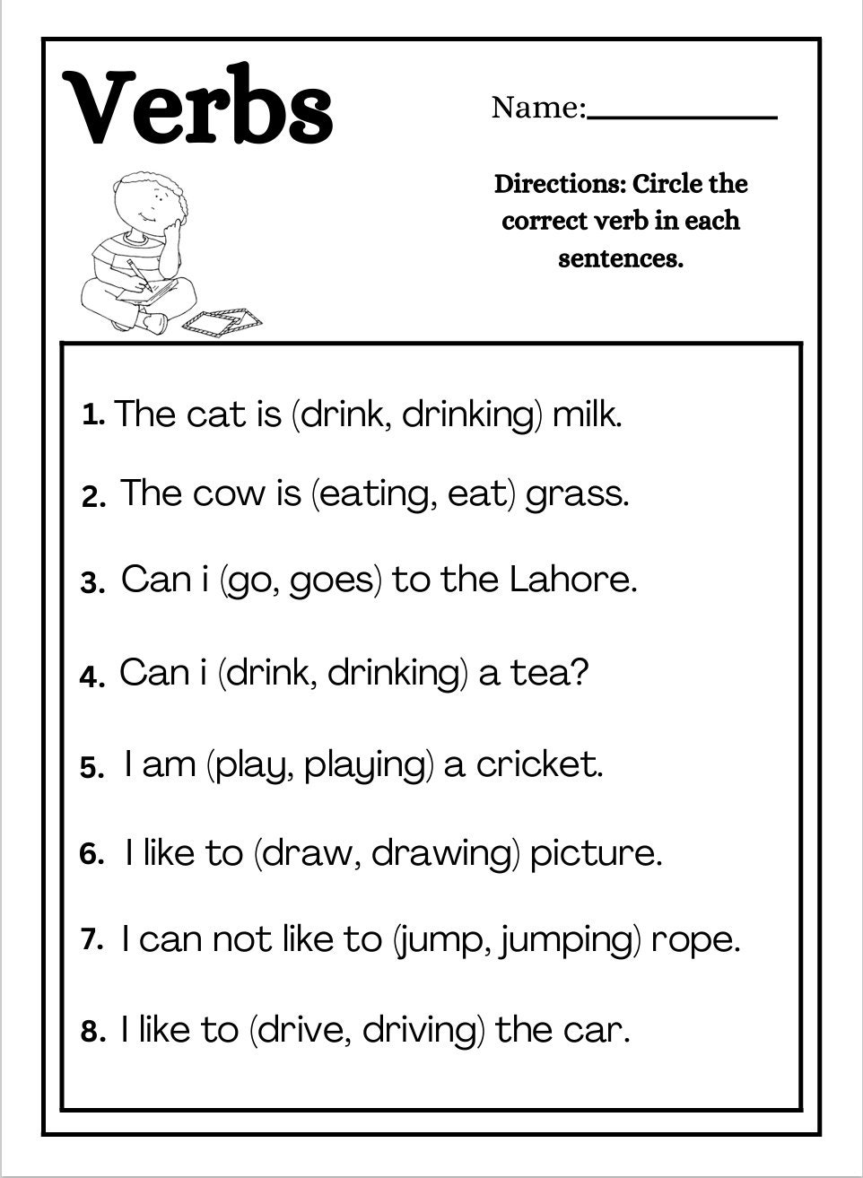 Printable Kids Activity - VERBS - Etsy