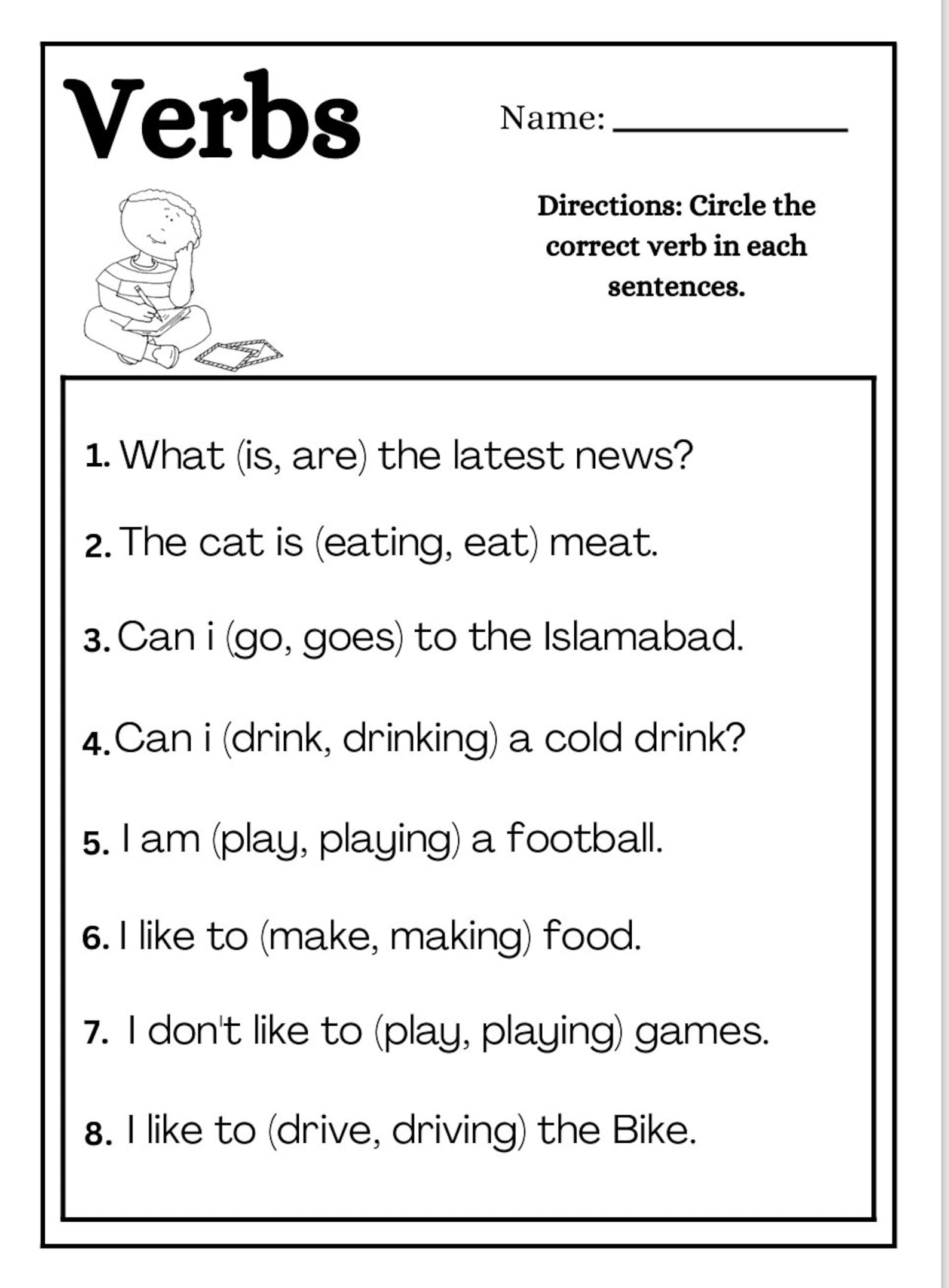 Printable Kids Activity - VERBS - Etsy