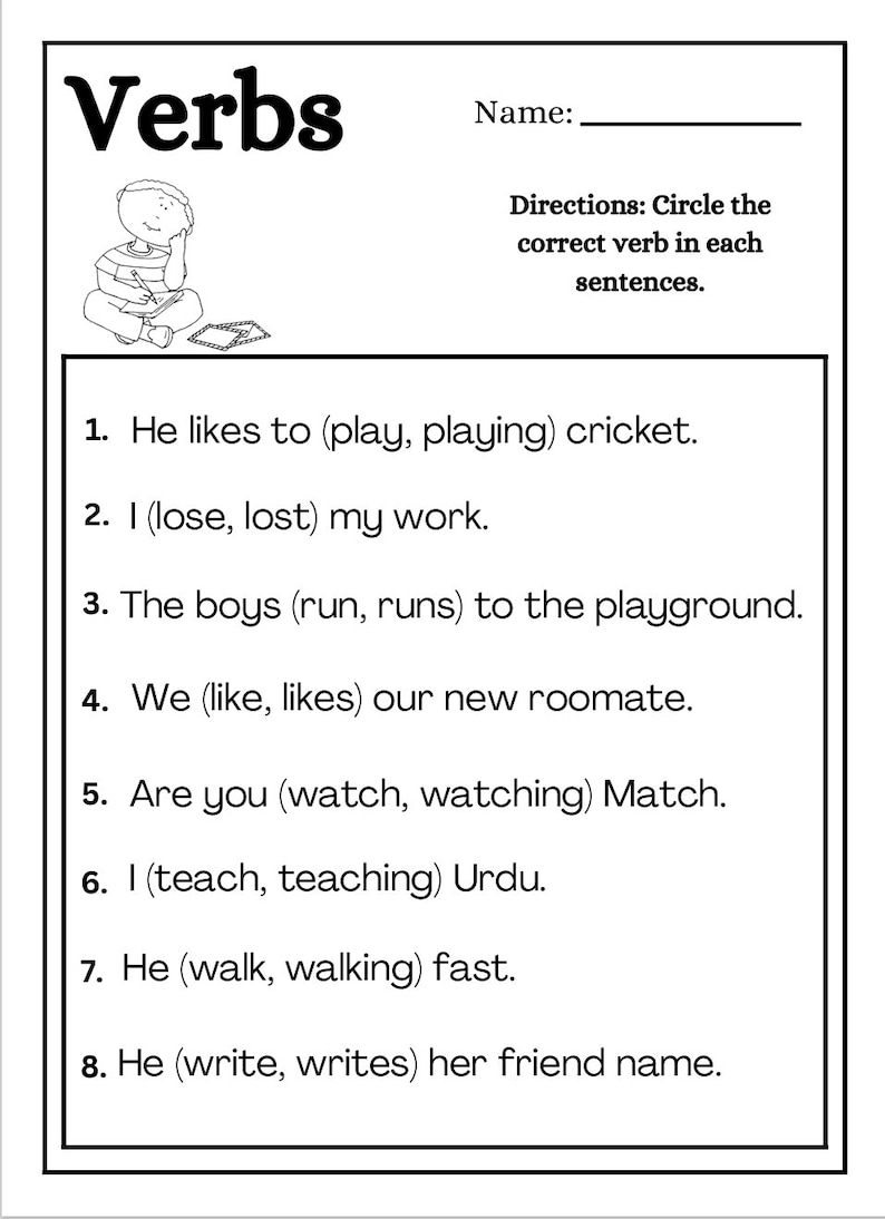 Printable Kids Activity - VERBS - Etsy