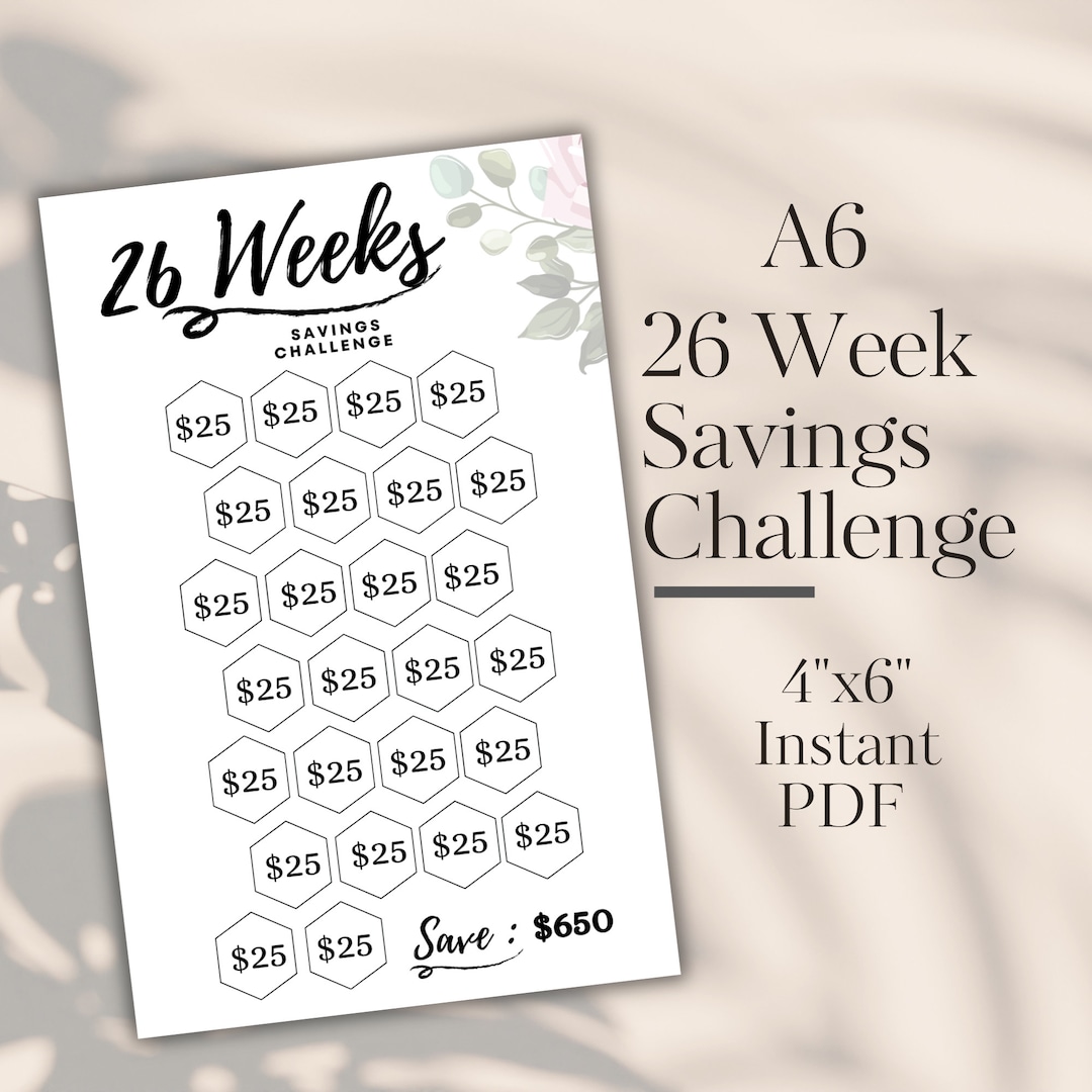 26 Weeks Savings Challenge, Save 650 Dollar , 26 Week Saving Challenge ...
