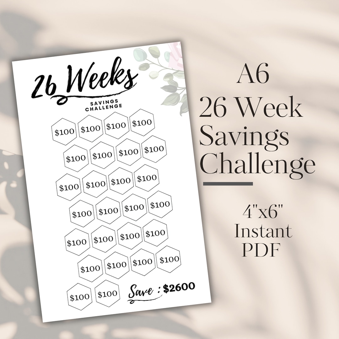 26 Weeks Savings Challenge, Save 2600 Dollar , 26 Week Saving Challenge ...