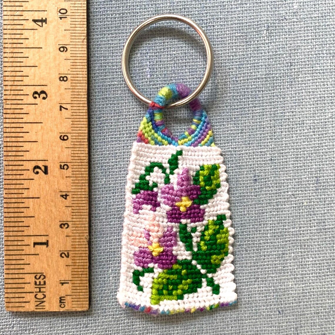 Purple Flower Keychain Embroidered Keychain, 2x2 Size, Cute Purple ...