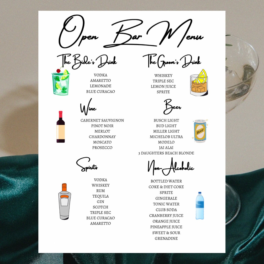 Open Bar Menu Template - Etsy