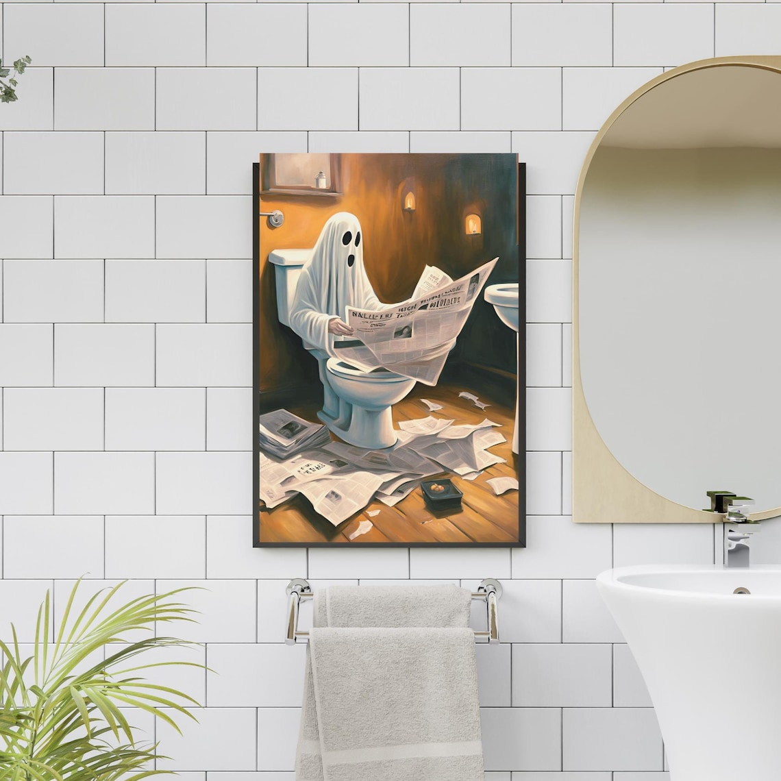 Retro Ghost Reading Newspaper Print: Whimsical Gothic Halloween Art ...