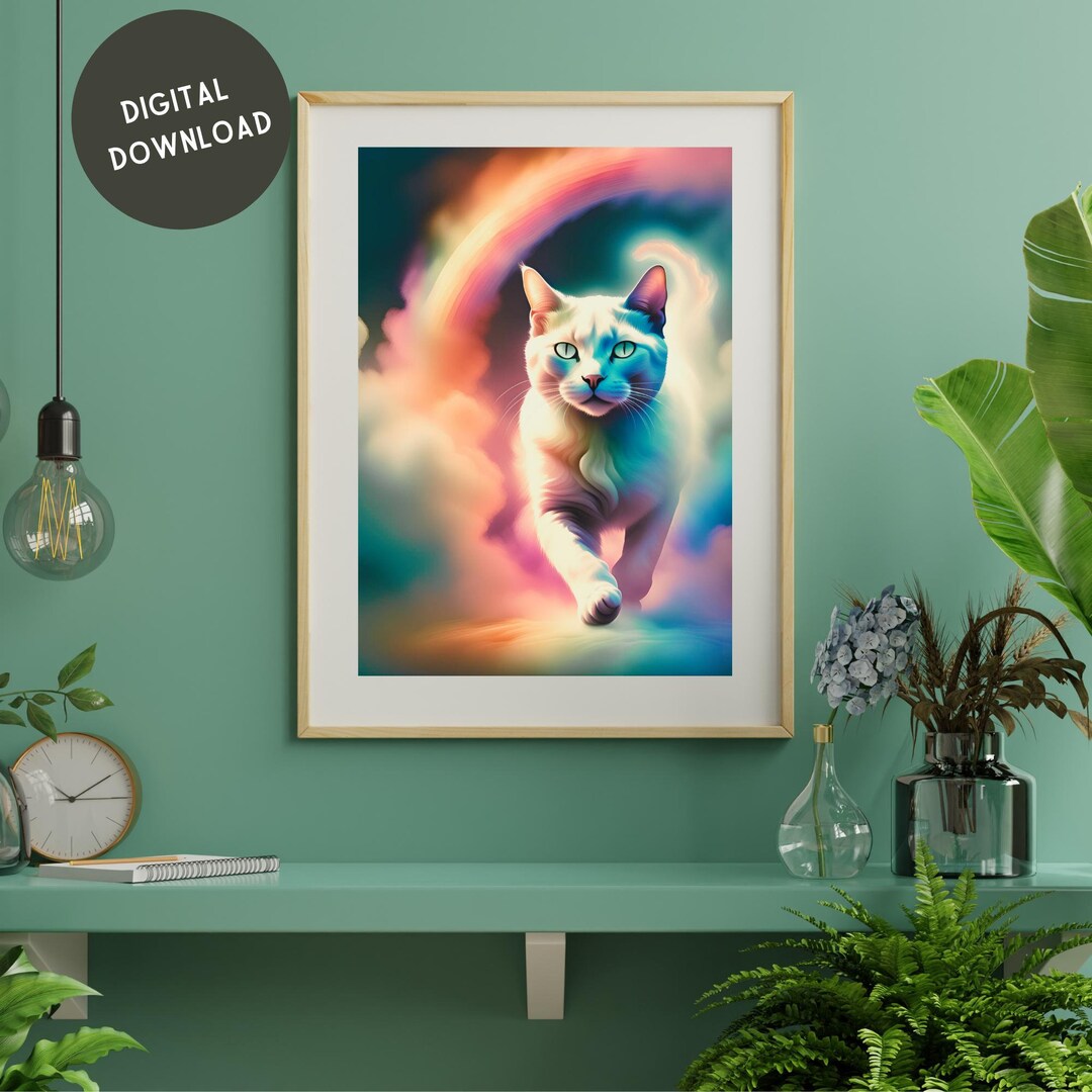 Rainbow Misty Meow | Animal | Cat Digital Art Print | Wall Art | AI ...
