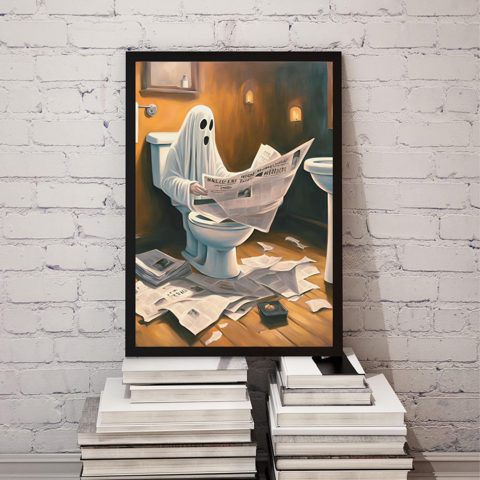 Retro Ghost Reading Newspaper Print: Whimsical Gothic Halloween Art ...