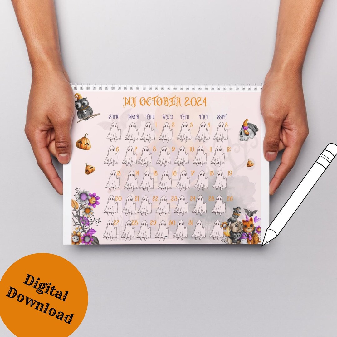 2024 Halloween Printable Calendar: Fun Ghosts & Orange Hues - Etsy