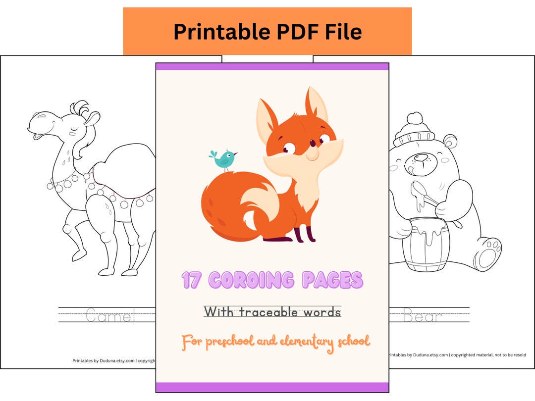 Coloring Pages With Traceable Words Preschoolers and Elementary School ...