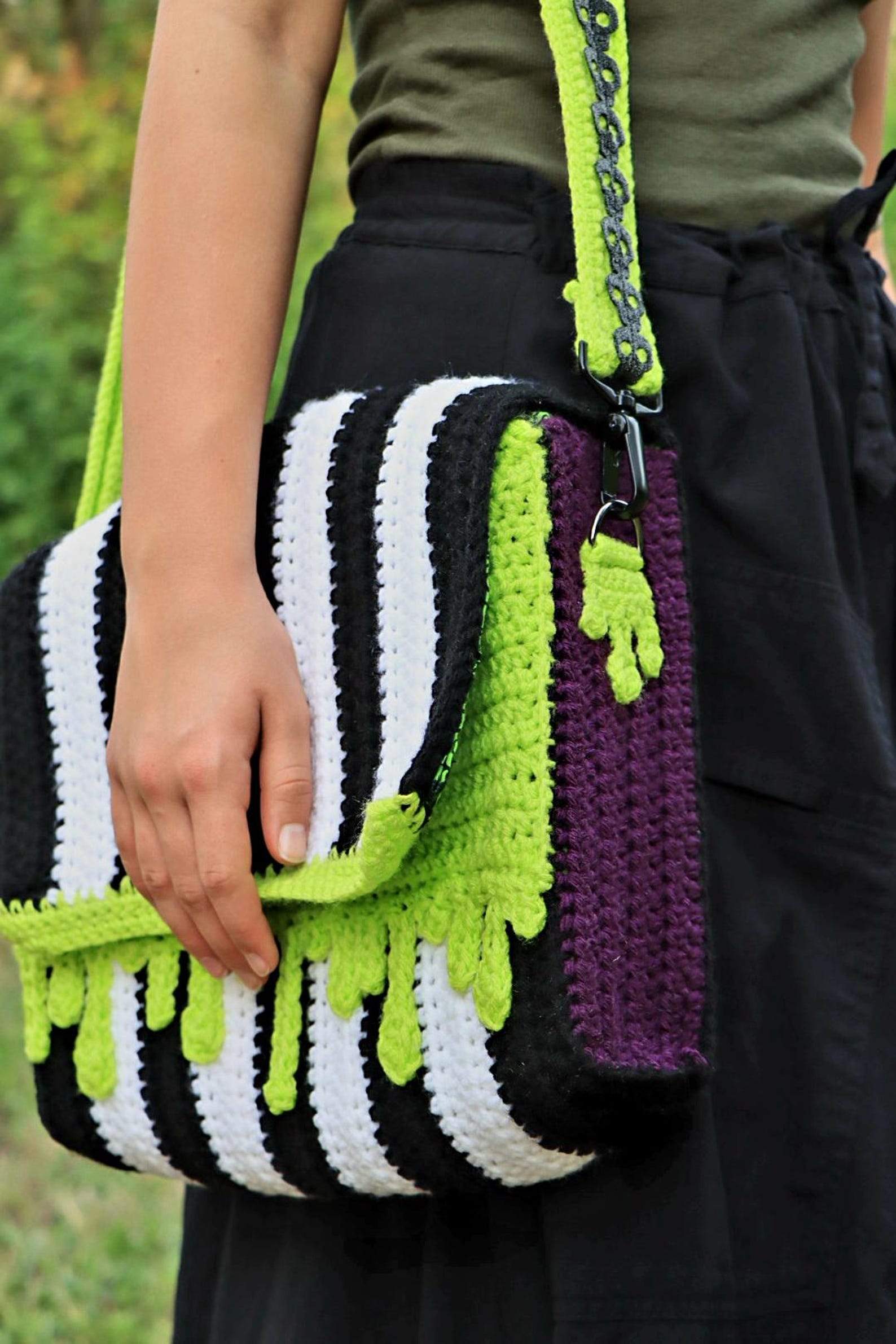 Crochet Book Bag, Beetlejuice, Halloween, Book Bag, Crochet Striped Bag ...