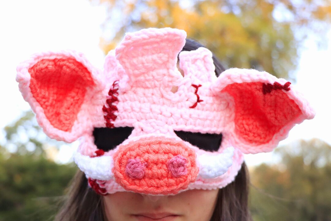 Handmade Zombie Pig Crochet Mask - Creepy Halloween Costume Accessory ...