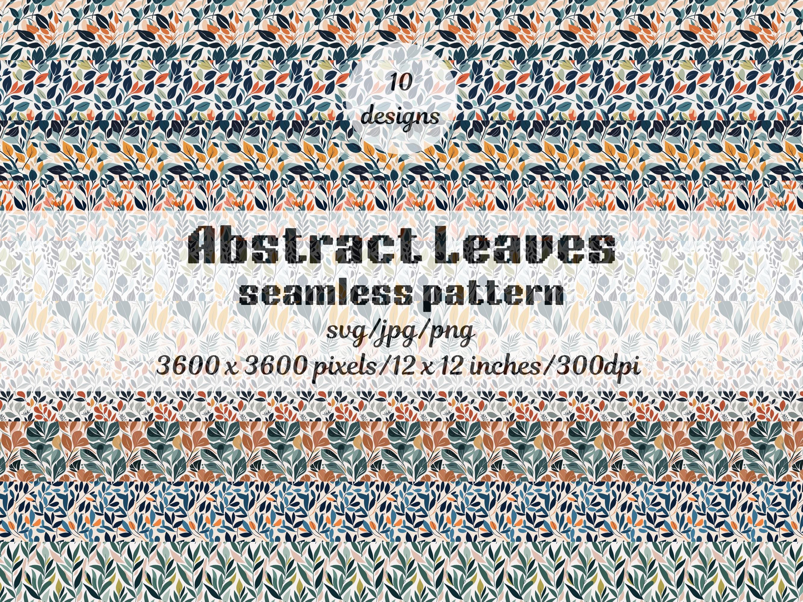 Abstract Leaves Pattern, SVG PNG JPG Bundle, Leaf Digital Paper, 10 ...