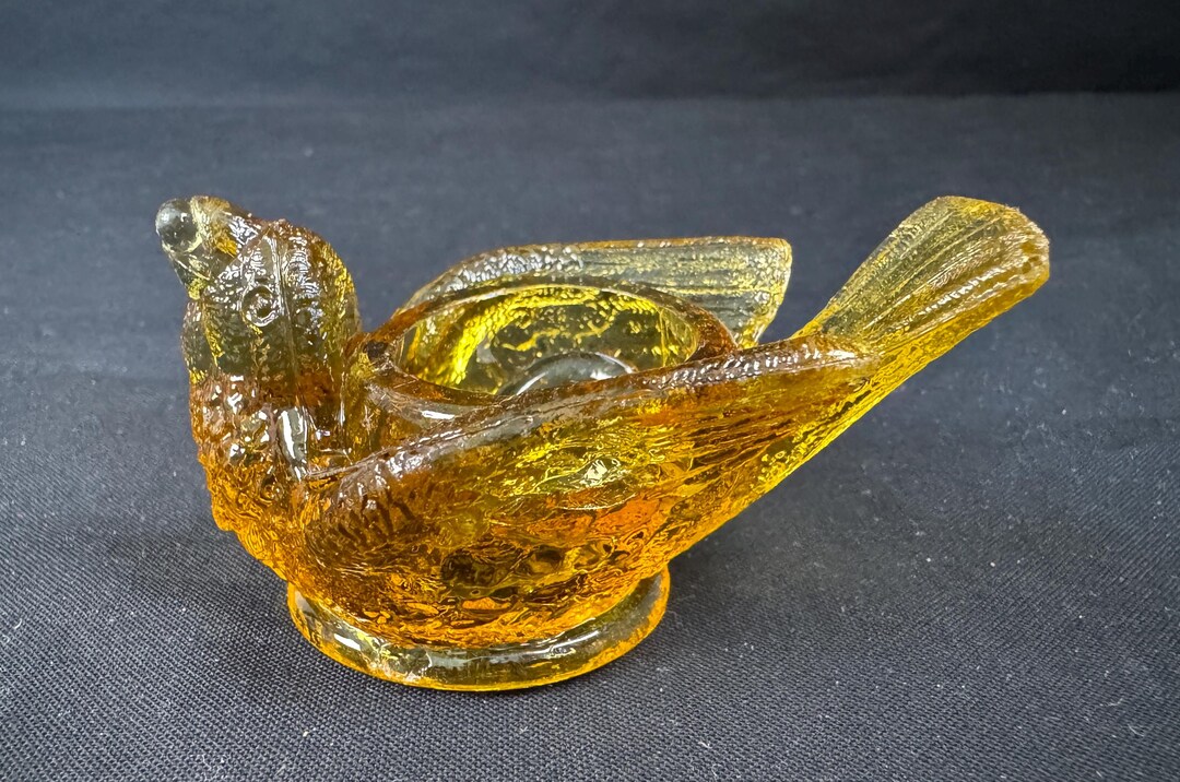 Degenhart Glass Amber Bird and Berry Salt Dip - Etsy