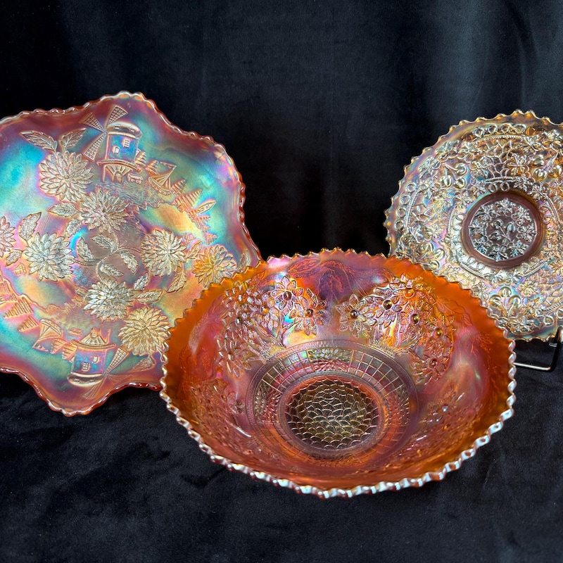 Red Carnival Glass - Etsy