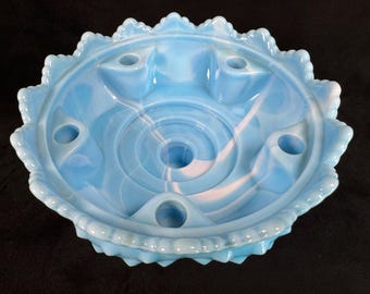 Beautiful Pair of Vintage FENTON Glass Blue Opalescent Hobnail Candle ...
