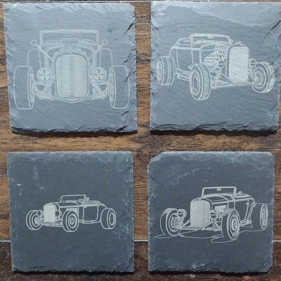 Hot Rod II Laser Engraved Coaster Set of 4. - Etsy