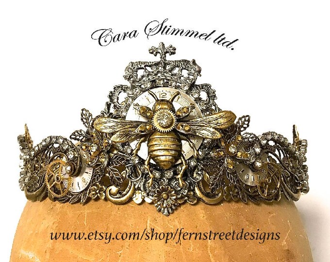 Queen Bee Steampunk Tiara - Steampunk Jeweled Crown - Bridal Jeweled ...