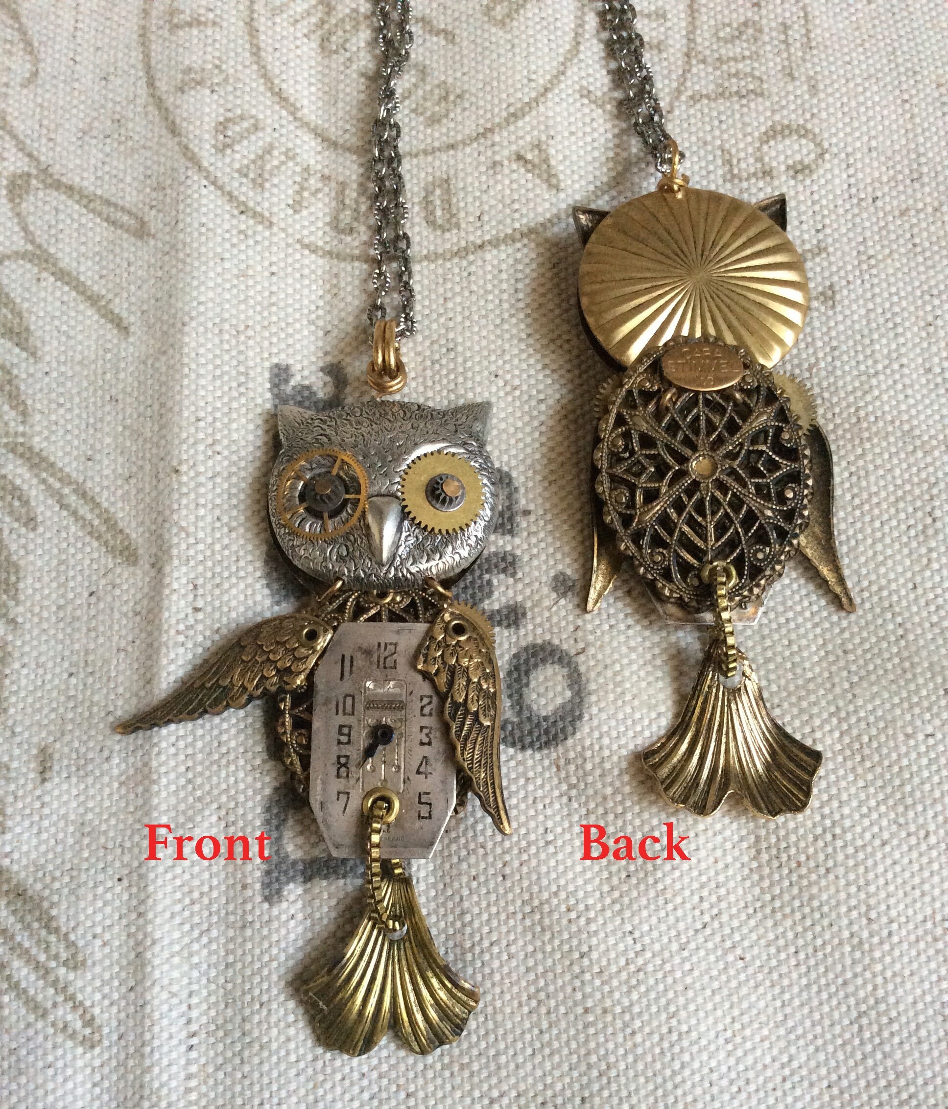 Owl Necklace on Chain, Owls With Movable Wings and Tail, Steampunk ...