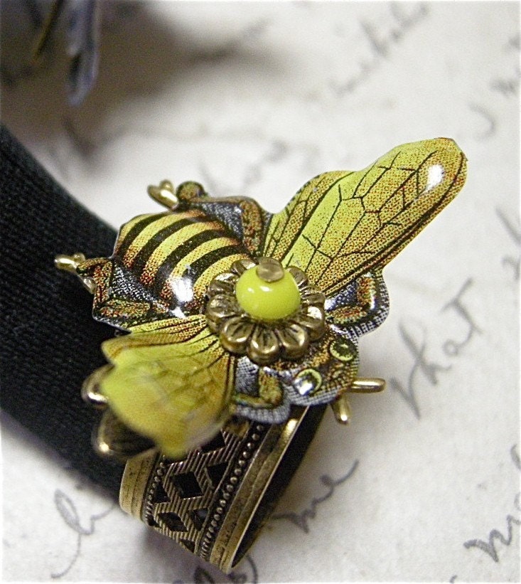Bee Ring, Love of Bees, Adjustable Band, Insect Ring, Cocktail Ring ...